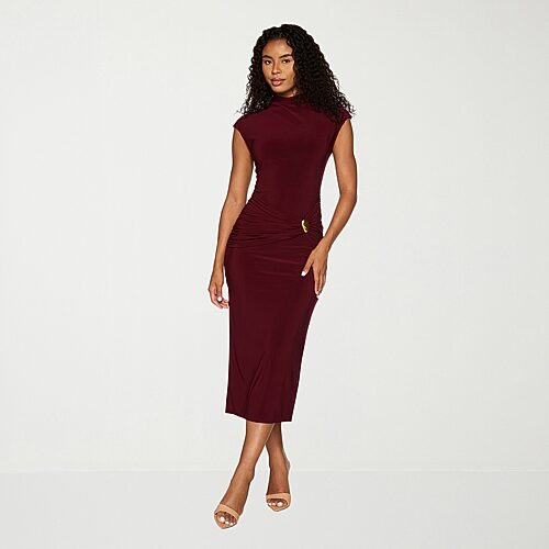Click here for Premier Amour Womens Midi Mock Neck Sleeveless She... prices