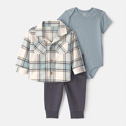 Click here for Carters Boys Plaid Fleece Layering Short-Sleeve Bo... prices