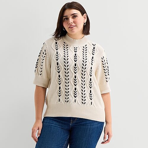 Click here for A.N.A Plus Womens Mock Neck Elbow Sleeve Pullover... prices