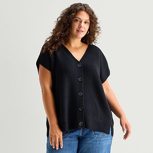 Click here for A.N.A Womens V Neck Button Plus Sweater Vest  1x... prices