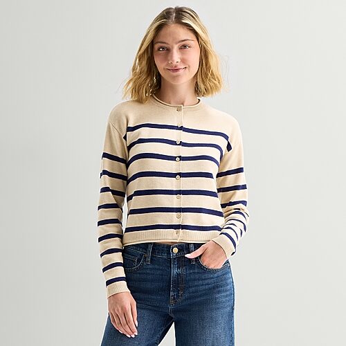 Click here for A.N.A Womens Crew Neck Long Sleeve Button Striped... prices