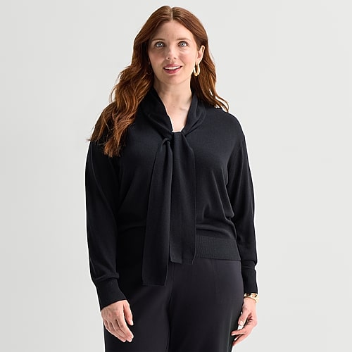 Click here for Liz Claiborne Plus Womens Split Tie Neck Long Slee... prices