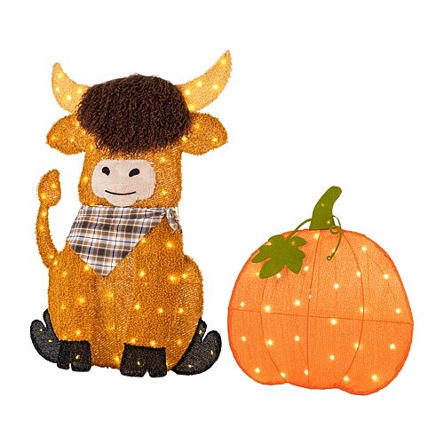 Click here for Glitzhome Pumpkin Highland Cow Thanksgiving Yard A... prices