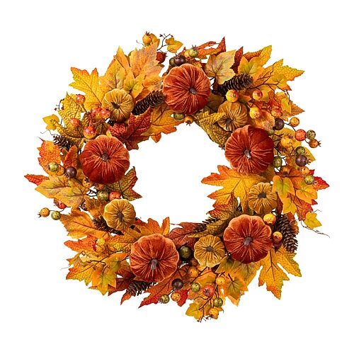 Click here for Glitzhome 24 Velvet Pumpkin Pinecone And Berry Wre... prices