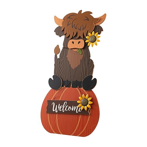 Click here for Glitzhome 30 Wood Highland Cow Thanksgiving Porch... prices