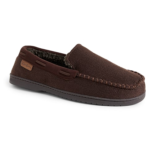 Click here for Dearfoams Mens Keaton Twill House Shoe Moccasin Sl... prices
