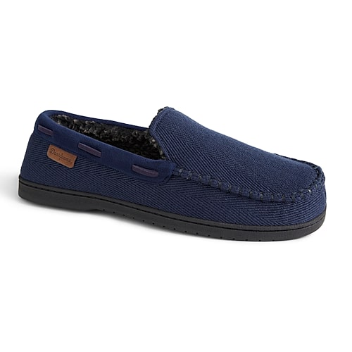 Click here for Dearfoams Mens Keaton Twill House Shoe Moccasin Sl... prices