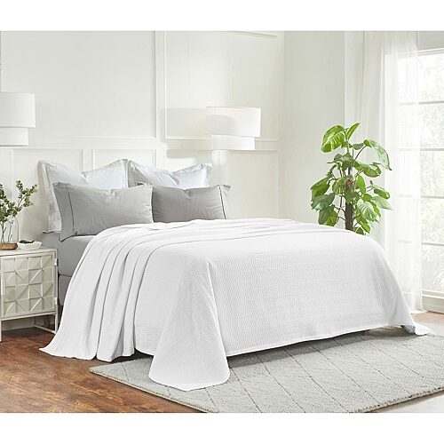 Superior Jena Cotton Textured Chevron Lightweight Woven Blanket  Twin - White