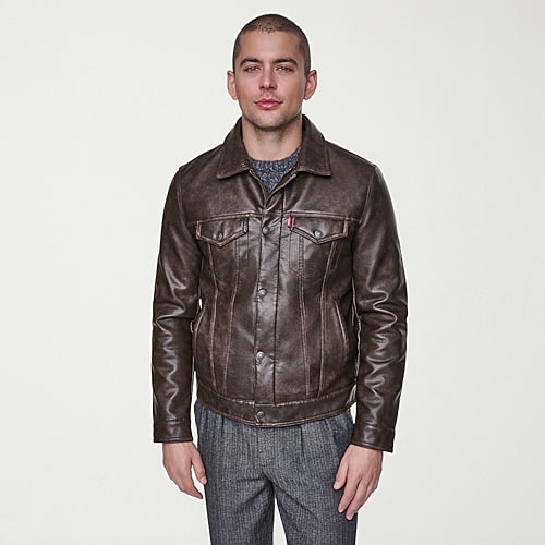 Click here for Levis Mens Midweight Faux Leather Trucker Jacket... prices
