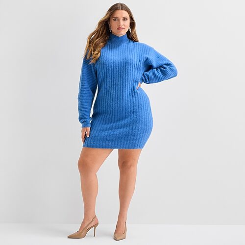 Click here for Ashely Graham Womens Plus Long Sleeve Funnel Neck... prices