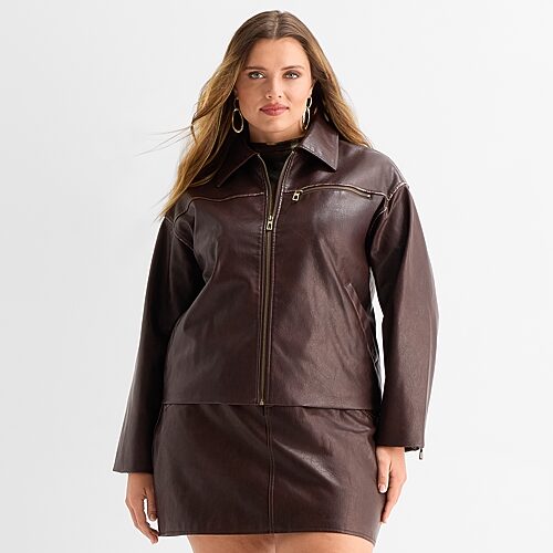 Click here for Ashley Graham Womens Plus Faux Leather Bomber Jack... prices