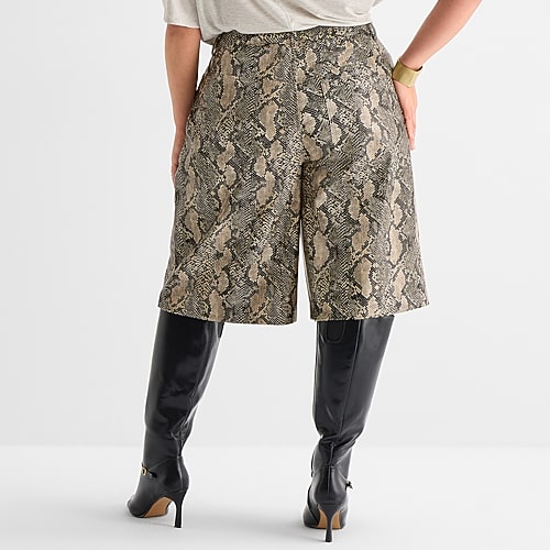 Click here for Ashley Graham Womens Plus Faux Leather Python Jort... prices
