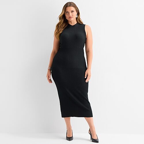 Click here for Ashley Graham Womens Plus Sleeveless Mock Neck Rib... prices