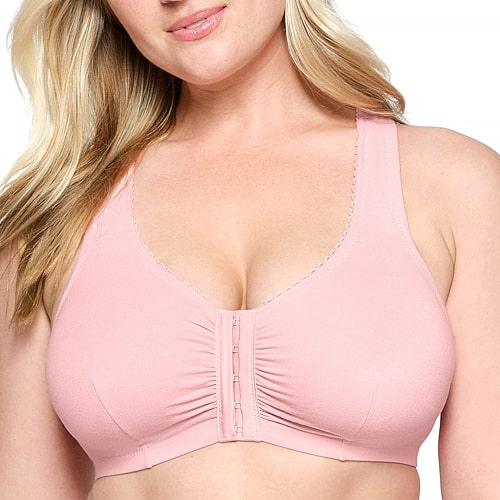Womens Full Figure Plus Size Complete Comfort Wirefree Cotton T-Back Bra 1908 - Pink Blush