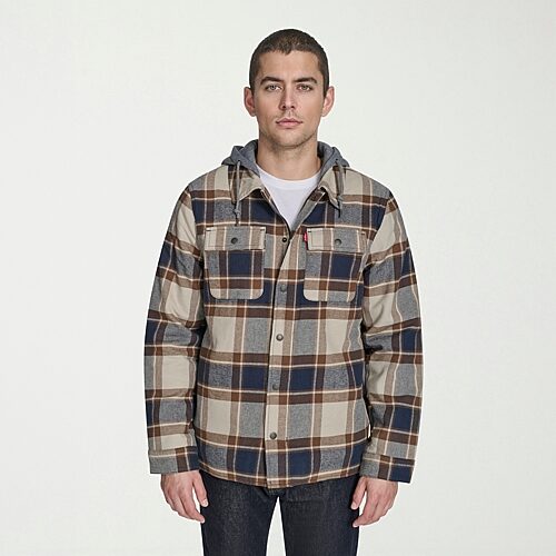 Click here for Levis Mens Hooded Midweight Shirt Jacket  Large  B... prices