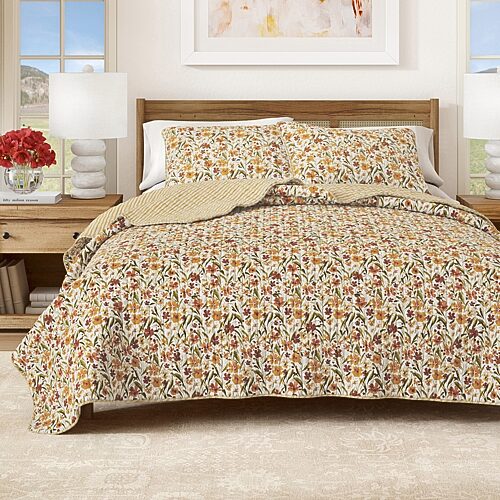 Click here for Linery Floral Meadow Printed Reversible Quilt Set... prices