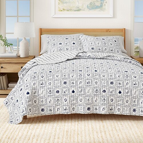 Click here for Linery Seashell Tile Reversible Quilt Set  One Siz... prices