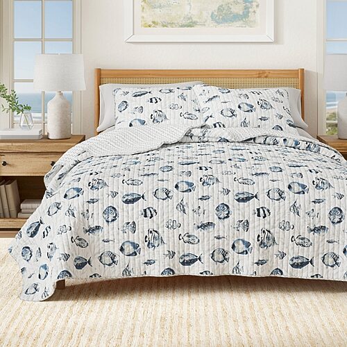 Click here for Linery Coastal Fish Reversible Quilt Set  One Size... prices