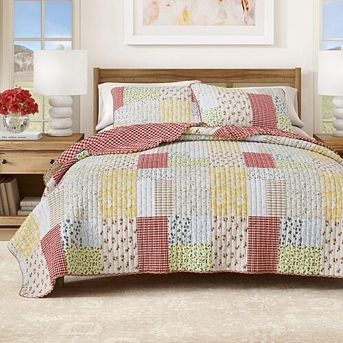 Click here for Linery Floral Patchwork Reversible Quilt Set  One... prices