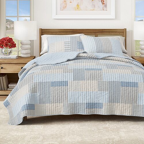 Click here for Linery Stripe Patchwork Reversible Quilt Set  One... prices