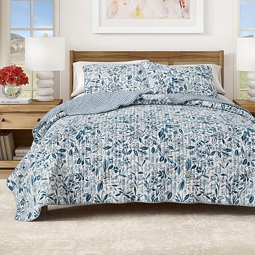 Click here for Linery Coastal Floral Bloom Reversible Quilt Set... prices