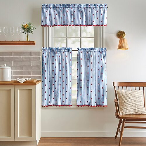 Click here for Stars & Stripes w/ Rick Rack 3pc. Tier Kitchen Cur... prices