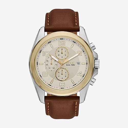 Click here for Relic By Fossil Daley Mens Brown Leather Strap Wat... prices