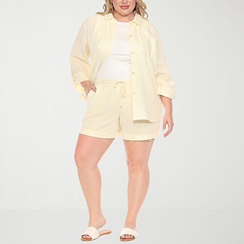 Click here for White Mark Plus Size Gauze Button-Front Shirt Shor... prices