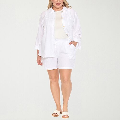 Click here for White Mark Plus Size Gauze Button-Front Shirt Shor... prices
