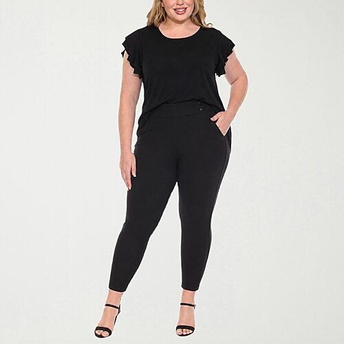 Click here for White Mark Plus Size Flutter-Sleeve Top and Scuba... prices