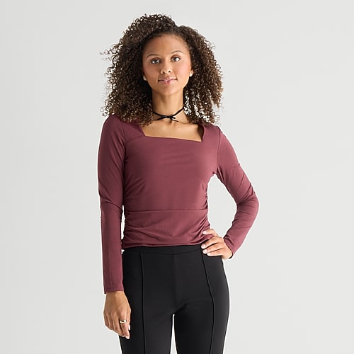 Click here for Bcx Juniors Square Neck Jersey Blouse - Merlot prices