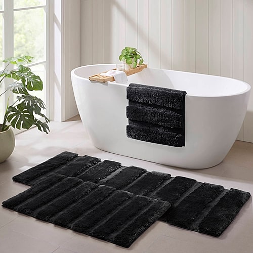 Madison Park Pearl Tufted Channel Bath Rug  24 x 58 - Black