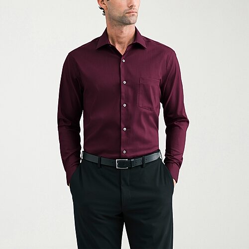 Van Heusen Mens Ultra Stretch Wrinkle-Free Dress Shirt - Merlot-1