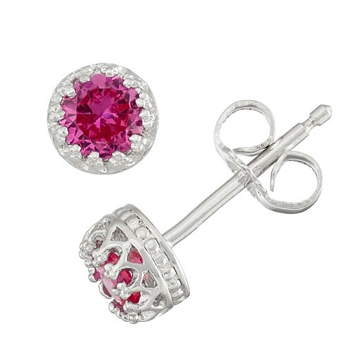 Click here for Lab Created Pink Sapphire Sterling Silver 4mm Stud... prices