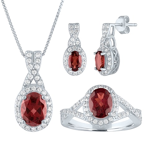 Click here for Womens Genuine Red Garnet Sterling Silver 3-pc. Je... prices